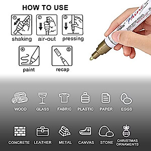 Permanent Paint Pens White Markers - 2 Pack Single color Oil Based Paint Markers, Medium Tip, Quick Drying and Waterproof Marker Pen for Metal, Rock Painting, Wood, Fabric, Plastic, Canvas, Mugs