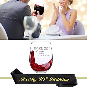 30th Birthday Gifts for Her Stemless Wine Glass 30th Birthday Decorations for Him 30th Birthday Gifts for Women 1993 30th Birthday Card 30th Birthday Sash