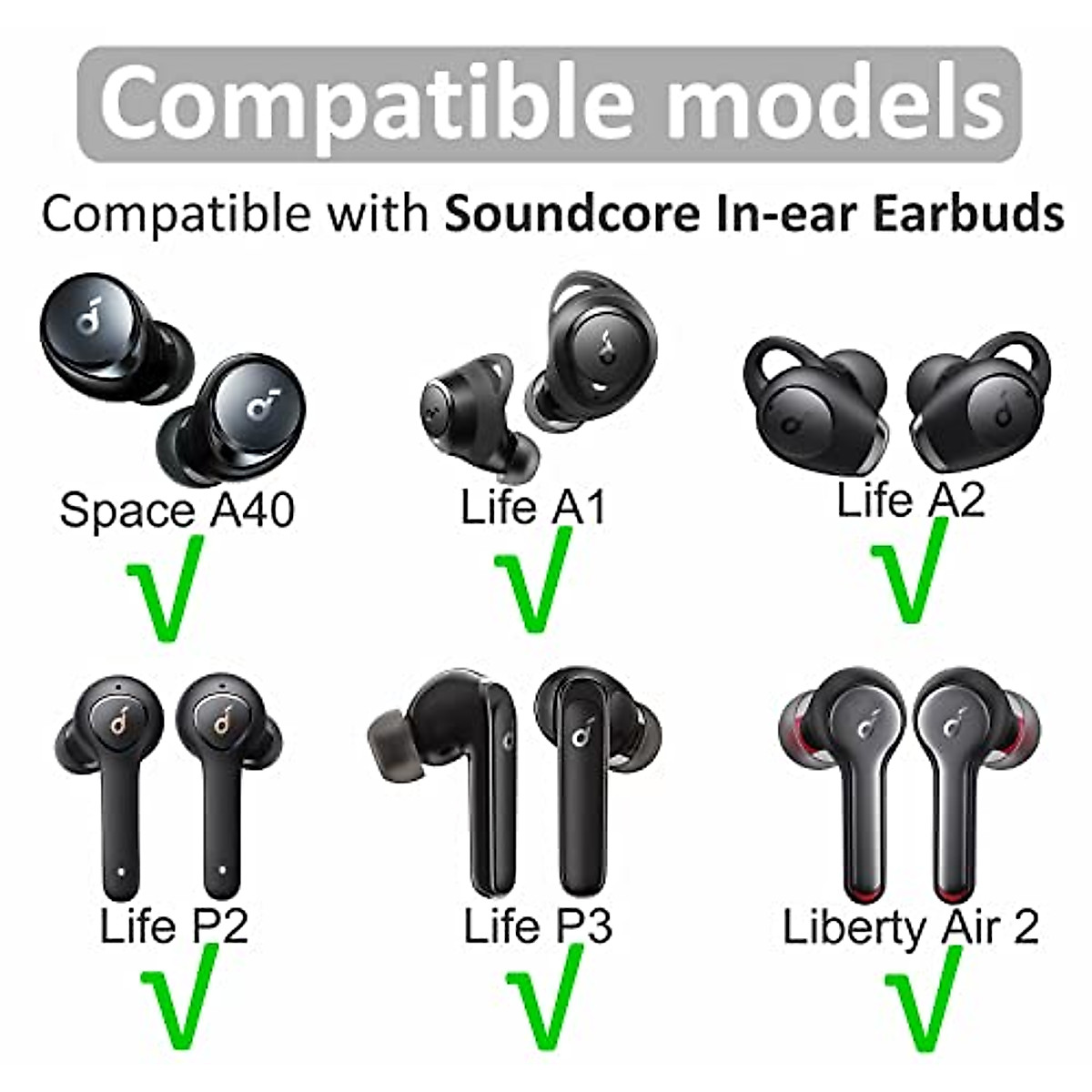 IiEXCEL Double Flange Compatible with Soundcore Space A40 Ear Tips, Noise Reduce Replacement Silicone Eartips Buds Cover Accessories Compatible with Soundcore Life P3 A1 Space A40 - S/M/L Black