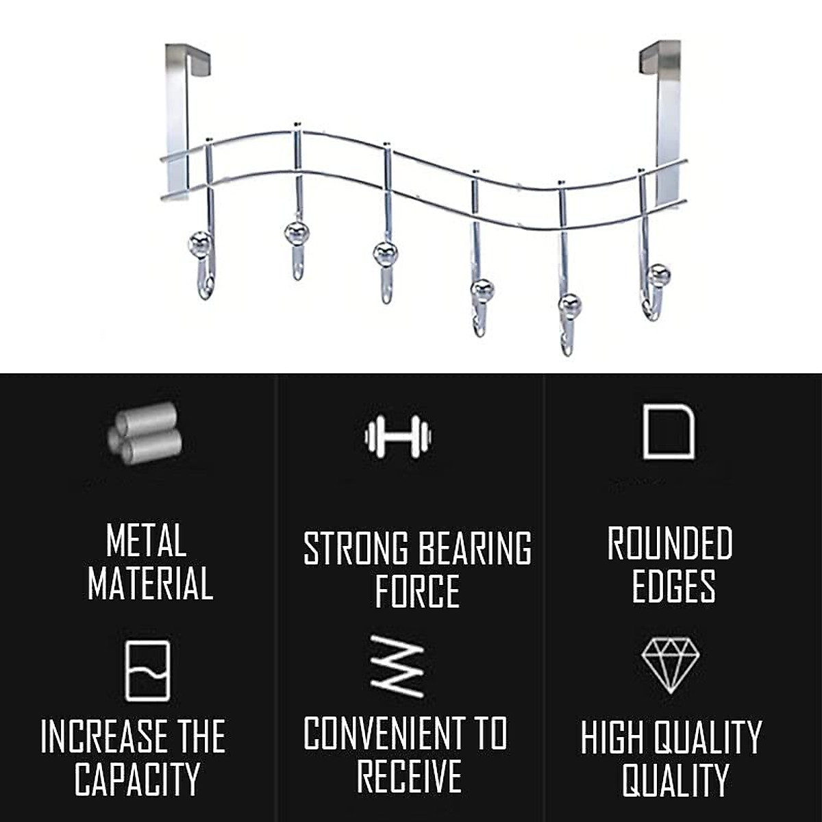 TSY TOOL Pack of 2 Over The Door Rack with Hooks, 6 Hangers for Towels Coats Clothes Robes Ties Hats, Bathroom Closet Extra Long Gauge Steel Space Saver Mudroom Organizer