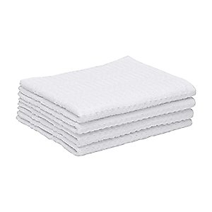 Amazon Basics 100% Cotton Kitchen Dish Towels, 26 x 16-Inch, Absorbent Durable Ringspun Cloth - 4-Pack, White