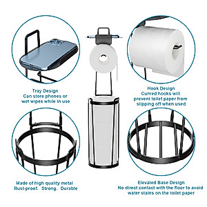 ROLABAM Heavy Weighted Toilet Paper Holder (with Reserve Function and Shelf) Free Standing Toilet Paper Storage，Spare Tissue Paper Roll Holder Storage Stand for Bathroom Total Height 26" ，Matte Black