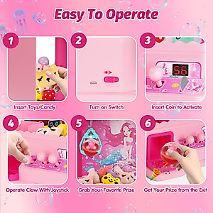 UNIH Claw Machine for Kids, Mini Vending Machines Candy Prize Dispenser Toy, Arcade Game Machine with Lights & Adjustable Sound, Christmas Birthday Gift Toys for Girls Kids Age 3 4 5 6 7 8 Years Old