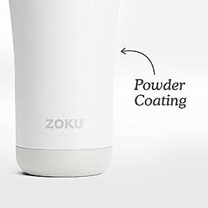 Zoku 20oz Powder Coated Tumbler, White | Premium Stainless Steel and Vacuum Insulated | Special Rotating Lid Designed for Sipping and Straw Use