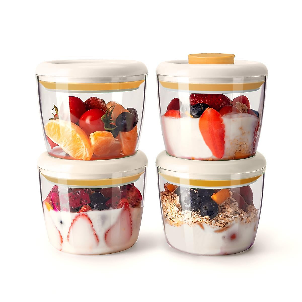 Glass Meal Prep Containers Overnight Oats Containers with Pop Lids,Airtight Food Storage Containers Reusable, Glass Bowl Wide Mouth Jars for Cereal Fruit Milk Salad Yogurt 4-Piece set 14oz 400ml