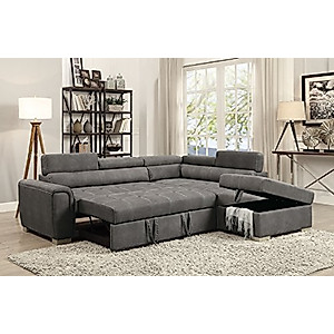 ACME Furniture Thelma Sleeper and Ottoman Sectional Sofa, Grey