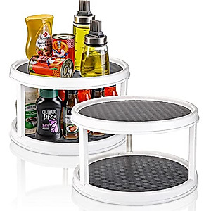 Yesland 2 Pcs 2-Tier Lazy Susan Turntable, 12 Inches Non-Skid Tiered Rotating Kitchen Spice Organizer for Cabinets Pantry Bathroom Countertop Refrigerator(Gray and White)
