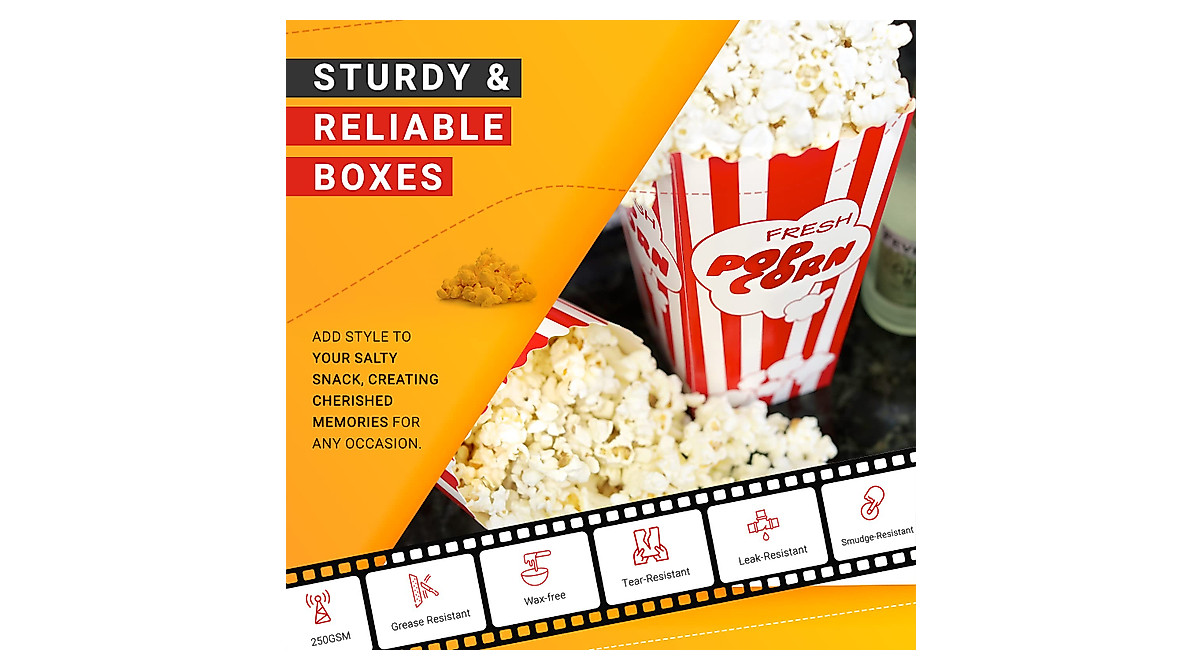 30 Retro Popcorn Boxes for Movie Nights - 46 Oz Each