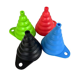 Set of 4 Silicone Collapsible Kitchen Funnel - X-Small to Large Sizes for Easy Liquid Transfer Food Grade Silicone Collapsible Gadgets (Multicolor)