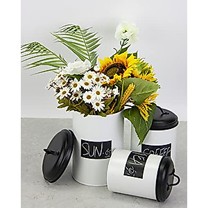 LF LIKEFAIR Farmhouse Kitchen Canisters Set of 3,Food Storage Containers for Home Kitchen, Tea, Herbs, Sugar, Salt, Coffee, Flour, Herbs (White & Black)