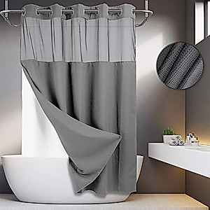 No Hooks Required Waffle Weave Shower Curtain with Snap in Liner - 71W x 74H,Hotel Grade,Spa Like Bath Curtain,Gray
