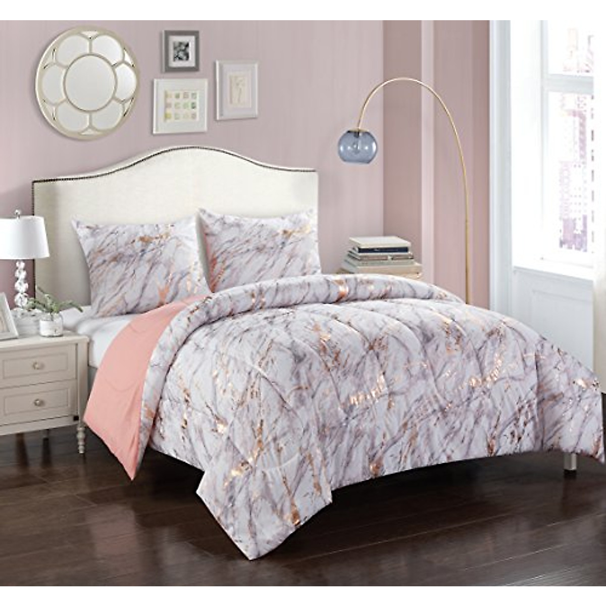 pop shop Marble Comforter Set, Full/Queen, Rose Gold