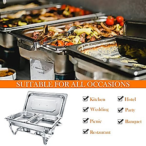 2 Pack 8 Quart Chafing Dish Buffet Set Half Size Stainless Steel Chafing Dishes Silver Rectangular Catering Chafer Warmer with Food Tray Lid and Fuel Holder for Wedding Party Banquet Catering Events