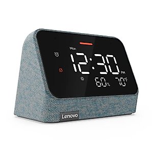 Lenovo Smart Clock Essential with Alexa Built-in - Digital LED with Auto-Adjust Brightness - Alarm Clock with Speaker and Mic - Compatible Docking - Misty Blue