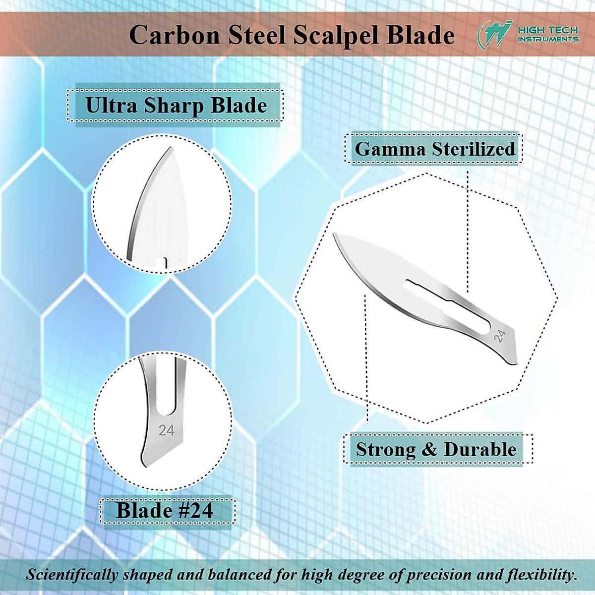 Box of 100 Scalpel Sterile Blades Carbon Steel Individually Foil Wrapped (Blade #24)