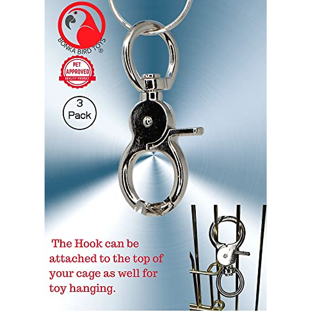 1321 Pack 3 Key, Claw, Feeding, Door, Cage, Lock, Chain, Ring, Bonka Bird Toys, Craft, Clip, Parrot, Hanging, Dog, cat, Parrot, Conure, Accessory, Part