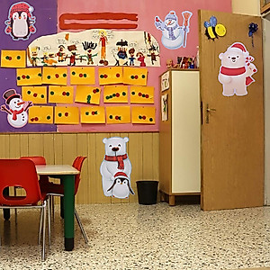 60Pcs Winter Cut-Outs, Classroom Décor, Snowman Snowflake Penguin Bear Cutouts with Dot Glue for Party Decor