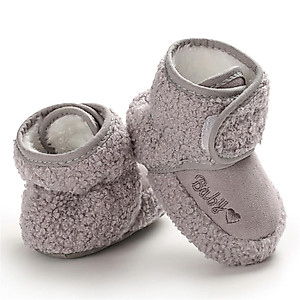 COSANKIM Baby Booties Newborn Boys Girls Fleece Boots Non Slip Grippers Stay On Slipper Socks Infant First Walker Winter Warm Crib Shoes(3-6 months infant, 09 Grey)