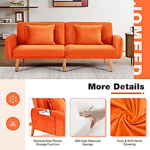 JOMEED 65" Velvet Loveseat Sofa,Modern Couch for Living Room,Futon Sofa Bed with Adjustable Backrest for Small Spaces,Dorm,Apartment