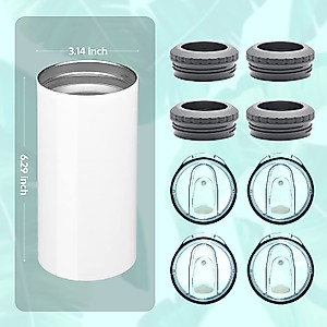 OFFNOVA 16oz Sublimation Can Cooler, 4-in-1 Sublimation Blanks Can Insulated White Stainless Steel Skinny Sublimation Tumbler, Beer Can Cooler