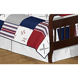 Sweet Jojo Designs Red, White and Blue Baseball Patch Sports Boy Toddler Kid Childrens Bedding Set - 5 Pieces Comforter, Sham and Sheets - Grey Patchwork Stripe
