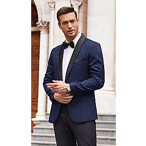 COOFANDY Men's Floral Tuxedo Suit Jacket Dinner Jacket Party Prom Wedding Blazer Jackets Navy Blue
