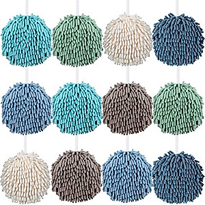 Macarrie 12 Packs Fuzzy Ball Towel for Bathroom Chenille Hand Towel Handball Absorbent Soft Decorative Fast Drying Towel with Loop Hanging Kitchen Towels for Kitchen Decor, 6 Colors