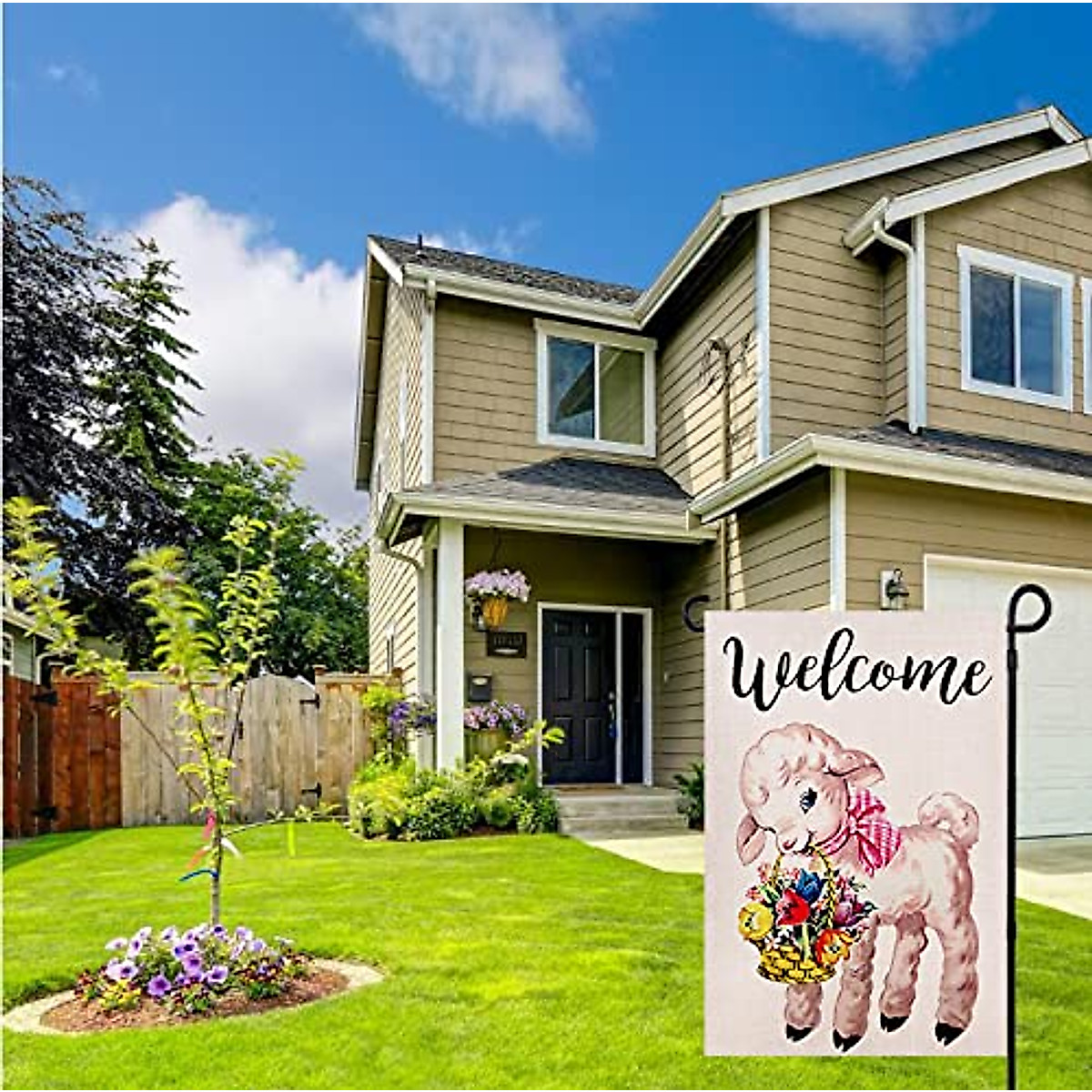 Ogiselestyle Welcome Lamb Garden Flag Vertical Double Sided, Spring Lamb Floral Yard Outdoor Decoration 12.5 x 18 Inch