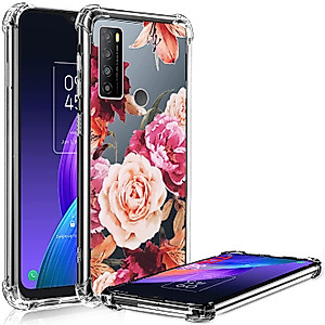 HAIJ (3 Pack) for TCL 30 XL Case, Shock-Absorption Anti-Scratch Crystal Clear Soft TPU Bumper Protective Phone Case Cover for TCL 30 XL (T701DL), White Flower, Purple Flower, Sun Flower