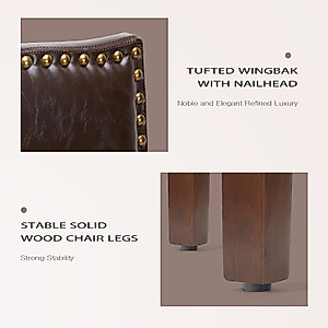 MCQ Upholstered Dining Chairs Set of 2, Modern Upholstered Leather Dining Room Chair with Nailhead Trim and Wood Legs, Mid-Century Accent Dinner Chair for Living Room, Kitchen, Dark Brown