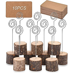 Luejnbogty 30Pc Wood Place Card Holders with Swirl Wire Kraft Place Cards Rustic Wood Table Number Holders Stands Name Cards Holder