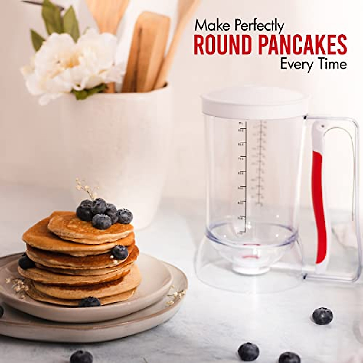 Dalup Enterprises Pancake Batter Dispenser - Kid Friendly & Mess Free Cupcake Batter Dispenser with Squeeze Handle for Precise Portion Control, Also Perfect for Waffles, Crepes, Cakes (4 Cup Capacity)