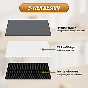 2Pcs Coffee Mat Hide Stain, 15.7*19.7 Inch PU Surface Inner Water Absorted Non Slip Rubber Backed Dish Drying Mat for Kitchen, Coffee Mats for Countertop Fit Under Coffee Machine Coffee Pot