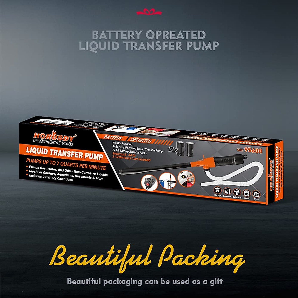 HORUSDY Battery Portable Battery Operated Gas & Water Pump, Powered Fuel Transfer Pump, 2.2GPM Gasoline & Liquid Siphon Pump, Automatic Gas Pump for Gas Can & Tank, Handheld Liquid Transfer Pump