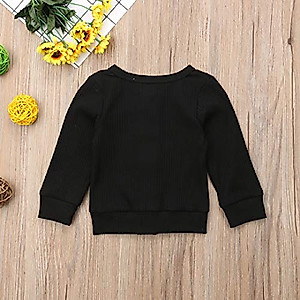 Seyurigaoka Newborn Baby Boys Girls Knit Cardigan Sweater, Infant Button-Down Cotton Sweater, Unisex Baby Clothes (Black, 3-6 Months)