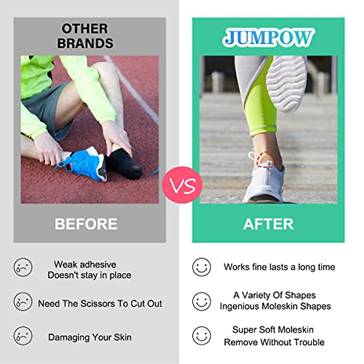 Moleskin for Feet Blisters, Moleskin Tape Flannel Adhesive Pads, Blister Prevention Tape, Moleskin Pads for Feet, Heel Stickers Protection Pad, Blister Bandage Reduce Pressure and Friction- 10 Sheets