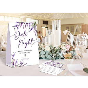 Lavender Purple Date Night Game, Date Night Ideas Sign with 50 Cards, Bridal Shower Game, Modern Bridal Shower Decorations, Wedding Date Night Advice - 09