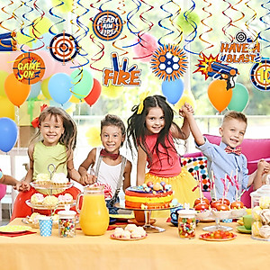 Dart War Party Hanging Swirl Decorations, Dart Element Target Water Gun Theme Hanging Swirl Decorations for Boy's Birthday Party Themed Party Supplies Decorations, 30 Count