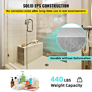 VEVOR Ready to Tile Shower Seat, 38.2" x 11.4" x 20" corner shower bench, Factory Waterproof & 100% Leak Proof Tileable Shower Corner Seat, 440lbs Load-Bearing Rectangular Board Shower Bench, Grey