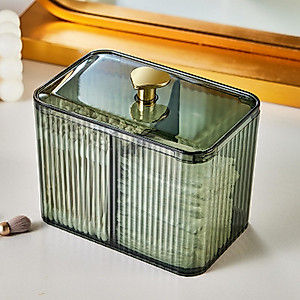 OIWTLIFE Cotton Swab Holder Cotton Pad Holder with 3 Compartments Green Bathroom Vanity Storage Organizer