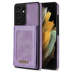 Compatible with Samsung Galaxy S21 Ultra 5G Case with Leather Credit Card Holder Magnetic Clasp Stand Cell Accessories Mobile Flip Purse Phone Cover for S21ultra 21S S 21 21ultra G5 Women Men Purple