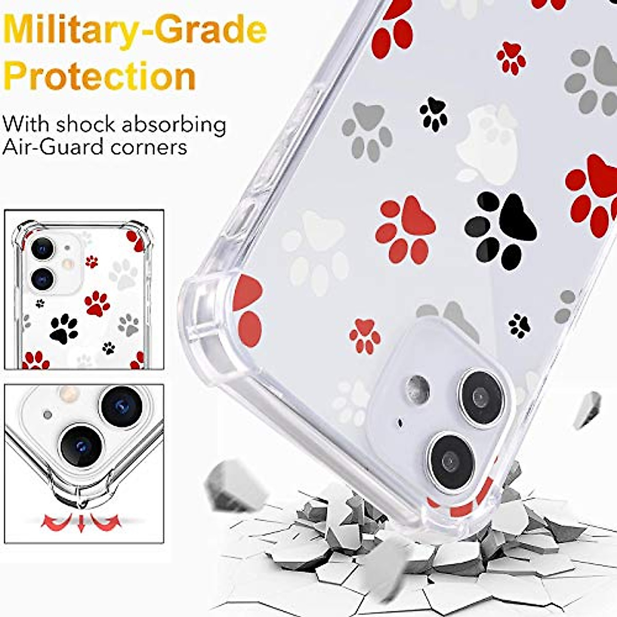 LuGeKe Dog Paw Print Case for iPhone 13 Mini,Puppy Paw Clear Soft TPU Flexible Full-Body Airbag Shockproof Case Cover for Girls Boys Kids,Transparent Anti-Scratch Bumper Protection Phone Case
