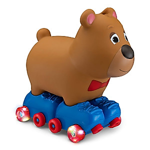 Kid Trax Silly Skaters Bear Toddler Foot to Floor Ride On Toy, Kids 1-3 Years Old, Soft and Inflatable, Single Rider, Light Up LED Rollerskates, Brown