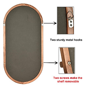 Tanmicoshomy Oval Bathroom Mirror with Removable Shelf, Wood Framed18x36 Inch Mirror for Bedroom Living Room or Entryway