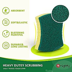 ORIGHTY Heavy Duty Cellulose Scrub Sponges Kitchen, Powerful Scrubbing & Cleaning, Suitable for Washing Dishes and Kitchen Cleaning, Absorbent & Rich Foam, 12 Count