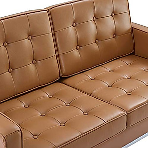 Modway Loft Upholstered Leather Mid-Century Modern Loveseat in Tan