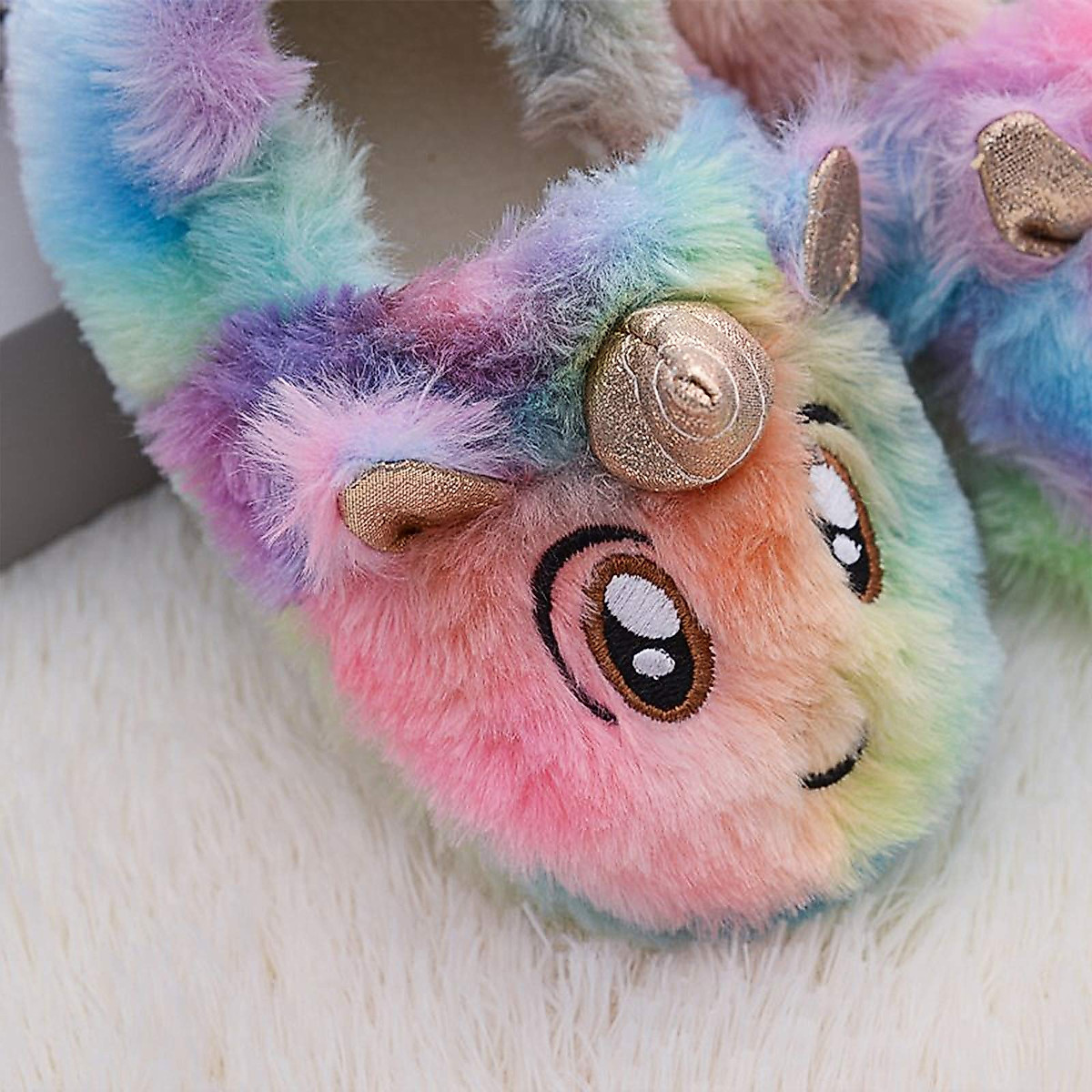 eccbox Toddler Boys Girls Cute Slippers Unicorn Fluffy Fuzzy Winter Warm Slippers Cartoon Animal Plush Indoor House Slip-on Shoes (Pink Unicorn, numeric_9)