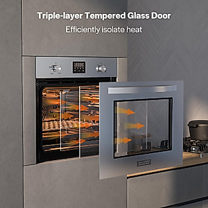 Empava 24" Single Gas Wall Oven Bake Broil Rotisserie Functions with Digital Timer and Convection Fan in Stainless Steel