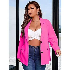 Floerns Women's Plus Size Long Sleeve Lapel Open Front Work Office Blazer Jacket Hot Pink 4XL