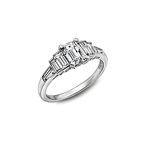 DIAMONBLISS Platinum Plated Sterling Silver Cubic Zirconia Emerald Cut & Baguette Ring (7)
